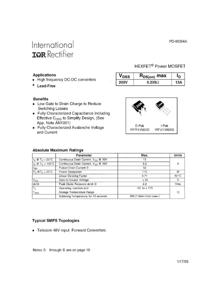 Infineon-IRFR13N20D-DataSheet-v01_01-EN | PDF | Private Law