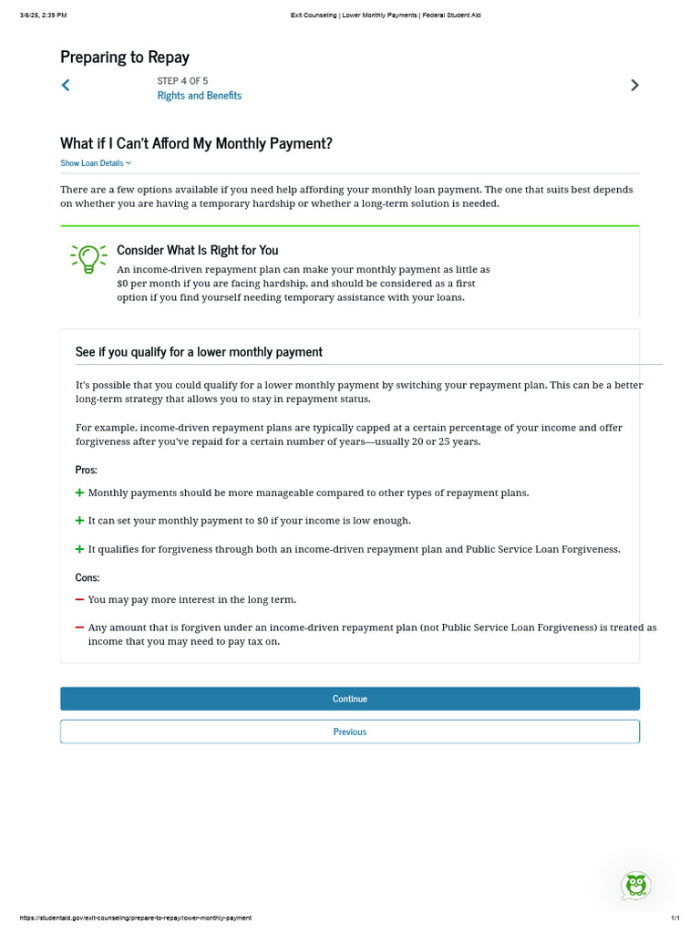 Exit Counseling - Lower Monthly Payments - Federal Student Aid | PDF ...