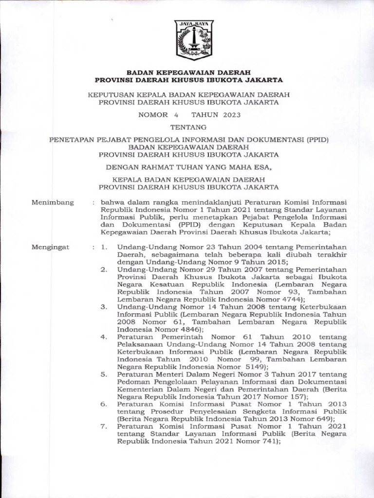 SK - BKD - Ppid - BKD - No - 4 - Tahun - 2023 1 | PDF