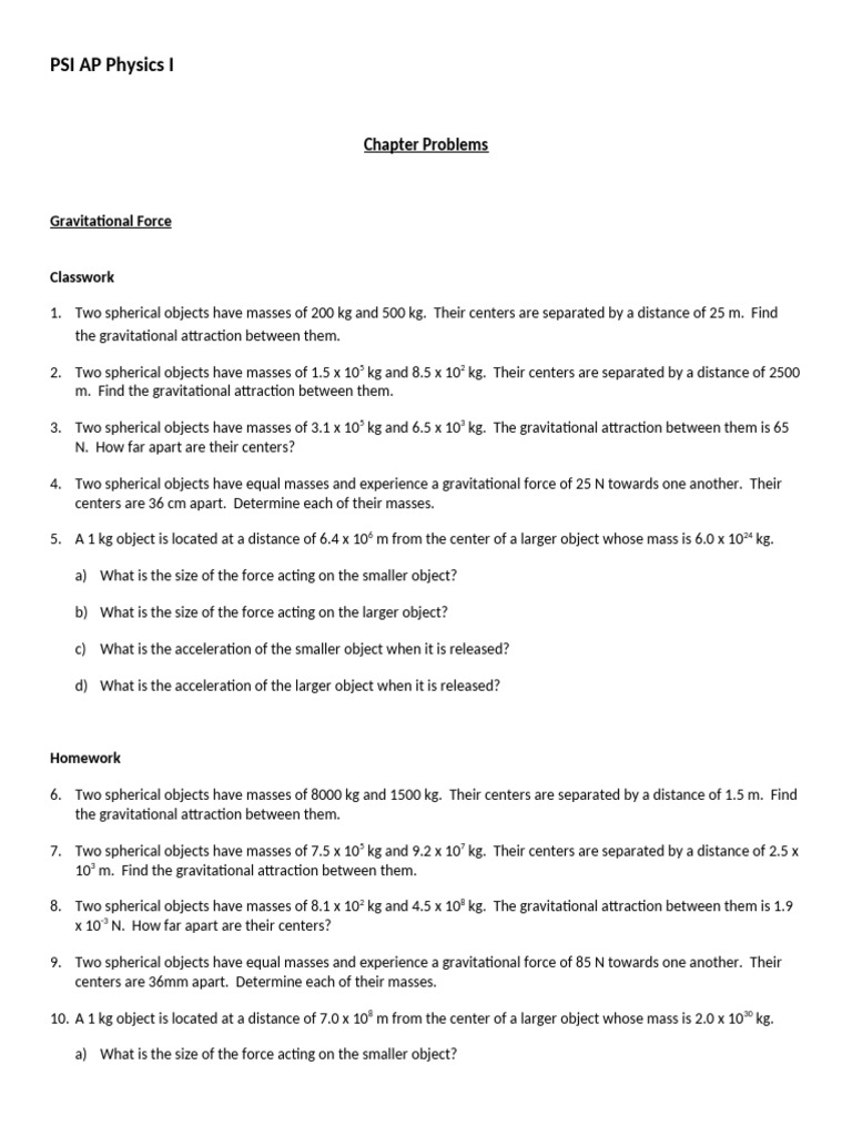 Ap Phys1 - Gravitation Skill Building Problems - 2023 10 27 | PDF ...