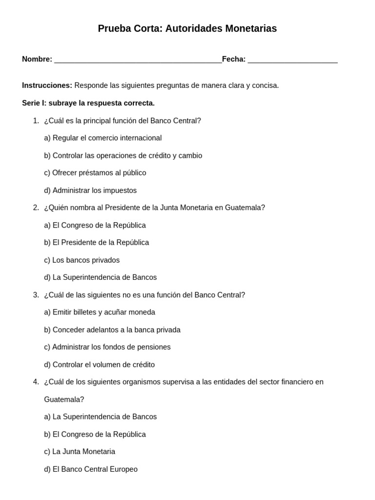 Funciones del Banco Central en Guatemala | PDF