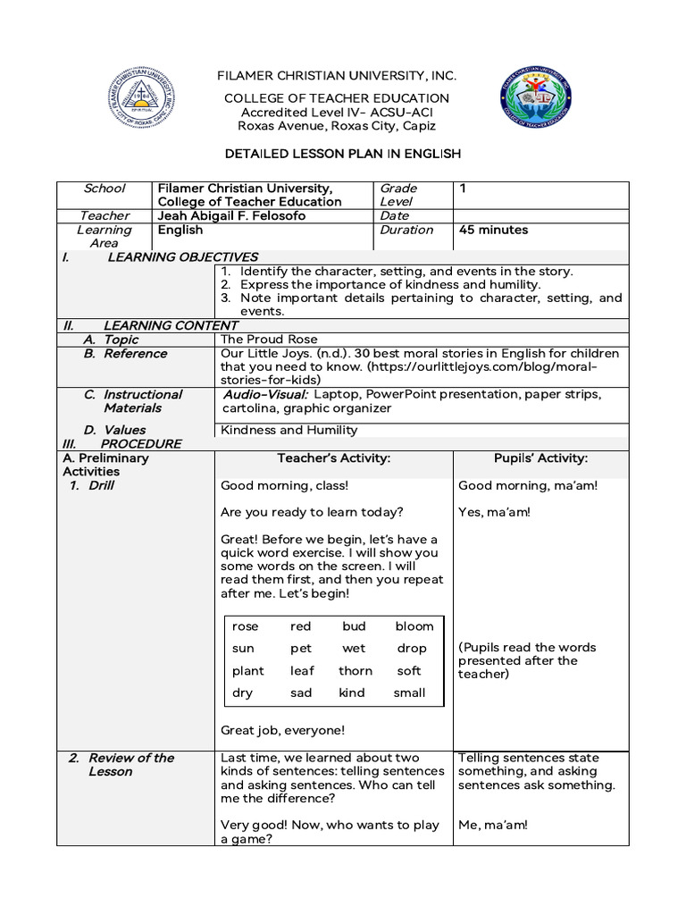 ENGLISH 1 - LP - Storytelling | PDF