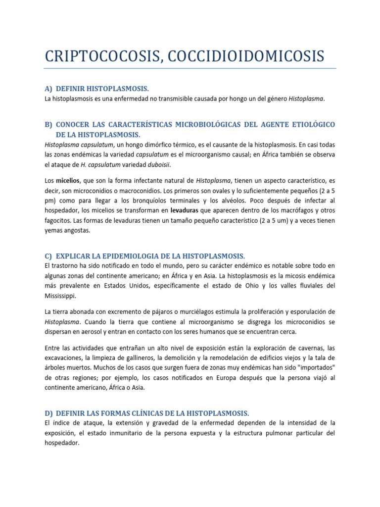 Criptococosis, Coccidioidomicosis | PDF | Enfermedades y trastornos | Especialidades Medicas