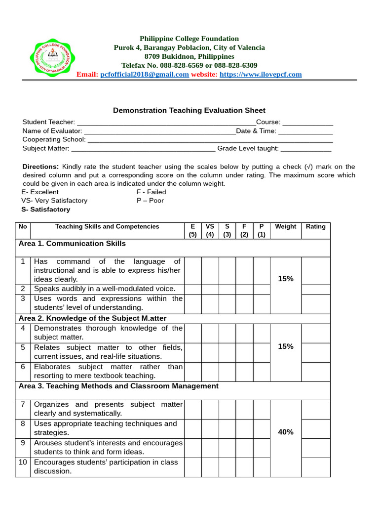 Demonstration Teaching Evaluation Sheet 3 | PDF | Lesson Plan ...