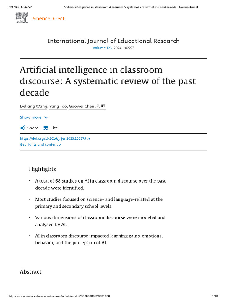 8. Artificial intelligence in classroom discourse_ A systematic review of the past decade ...