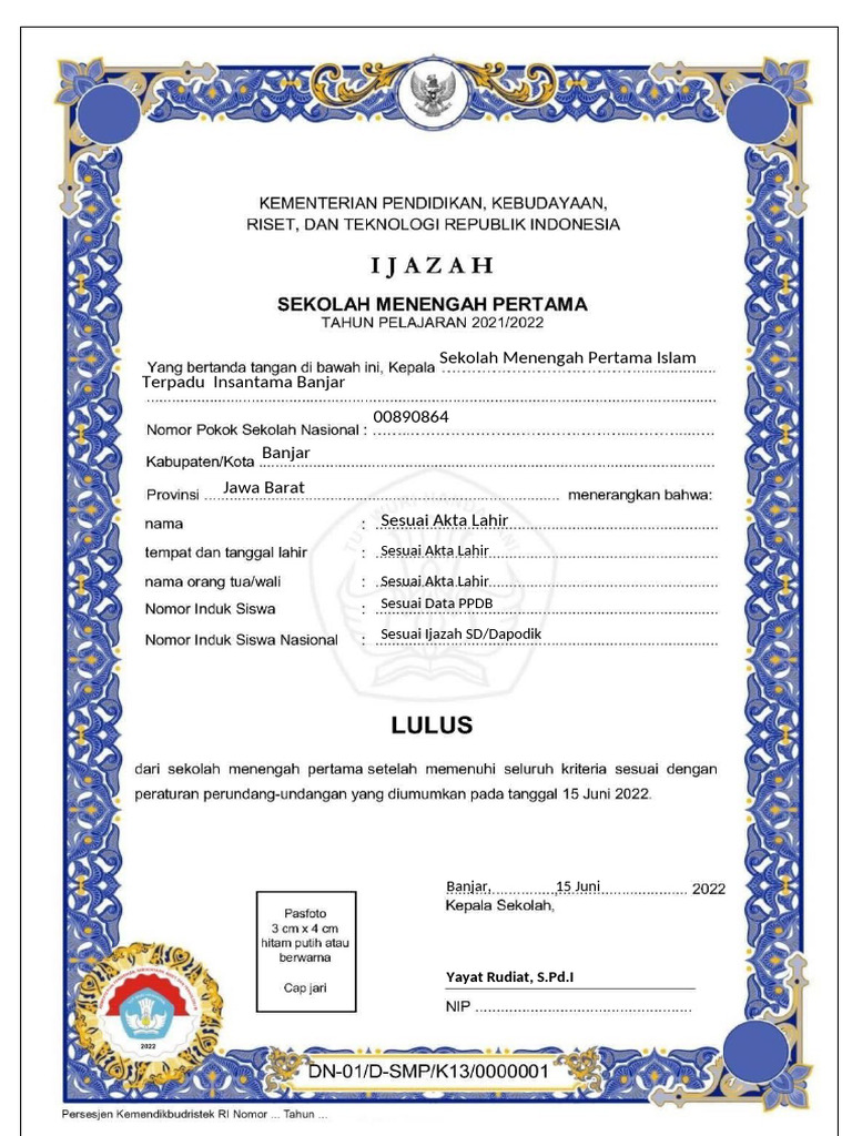 Format Blanko Ijazah | PDF
