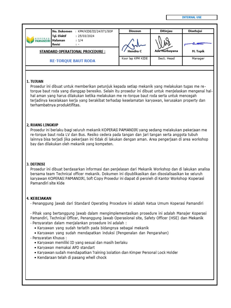 SOP - Re-Torque Baut Roda | PDF