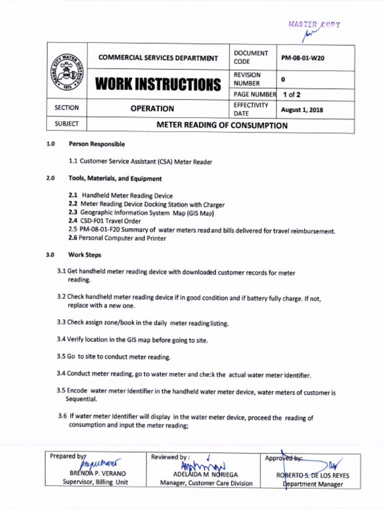 PM-08-01-W20, Meter Reading of Consumption, Rev 0, 08012018.TS | PDF
