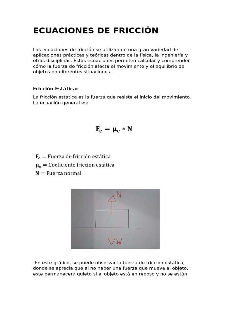Fórmulas de Fricción Cinética y Estática | PDF | Fricción | Fuerza