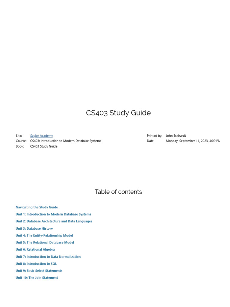 CS403 Study Guide | PDF | Conceptual Model | Databases