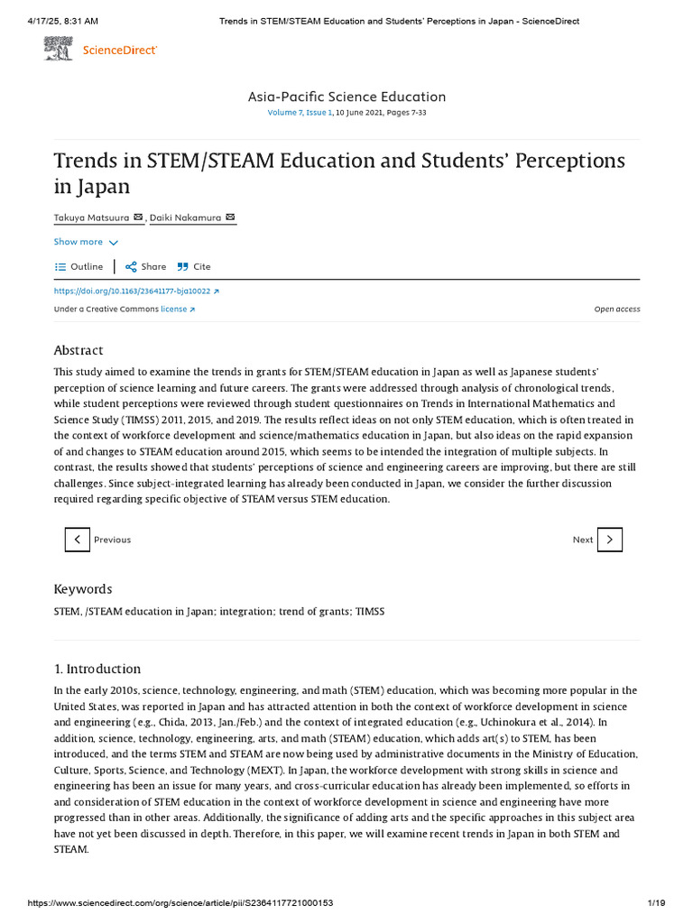 Trends in STEM/STEAM Education Japan | PDF | Science, Technology ...