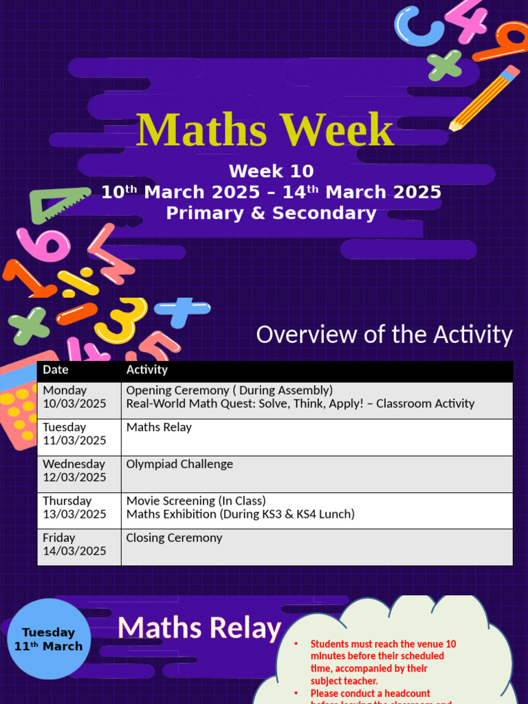 Maths Week Activities Schedule 2025 | PDF