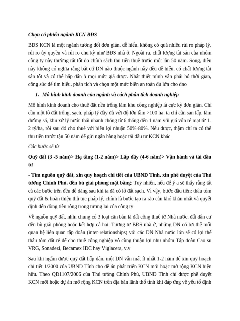 Chọn cổ phiếu ngành KCN BĐS | PDF