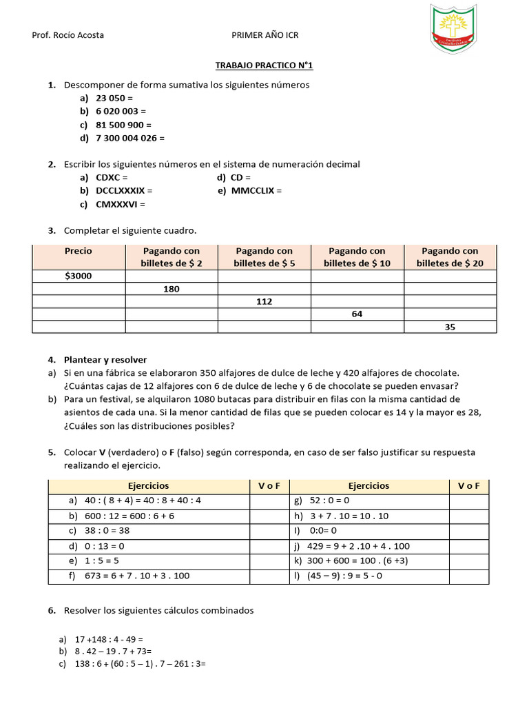 Trabajo Practico N°1 - Primer Año Icr | PDF