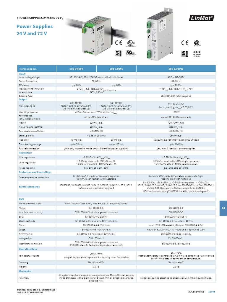 24V and 72V Power Supply Specifications | PDF | Power Supply | Computer ...