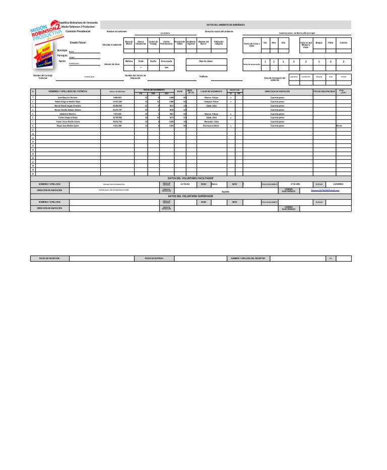 Planilla Robinson 2 Productiva-3-2-1 | PDF