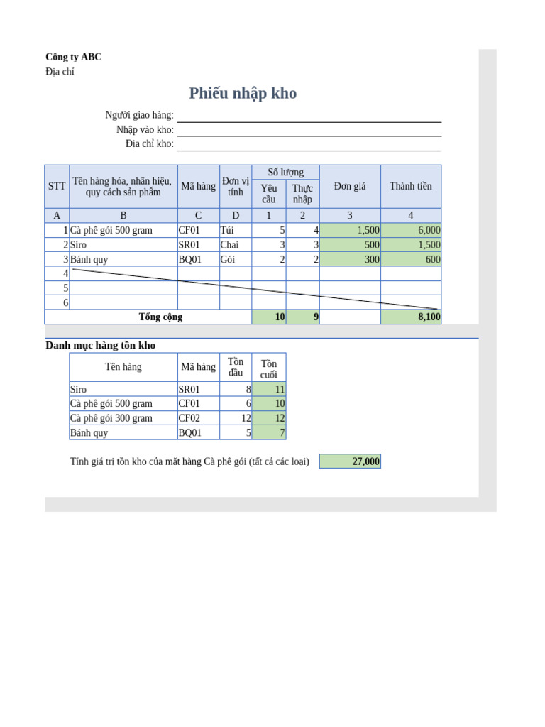 Excel-Co-Ban Bai-Tap 06 Kho PNK KQ | PDF