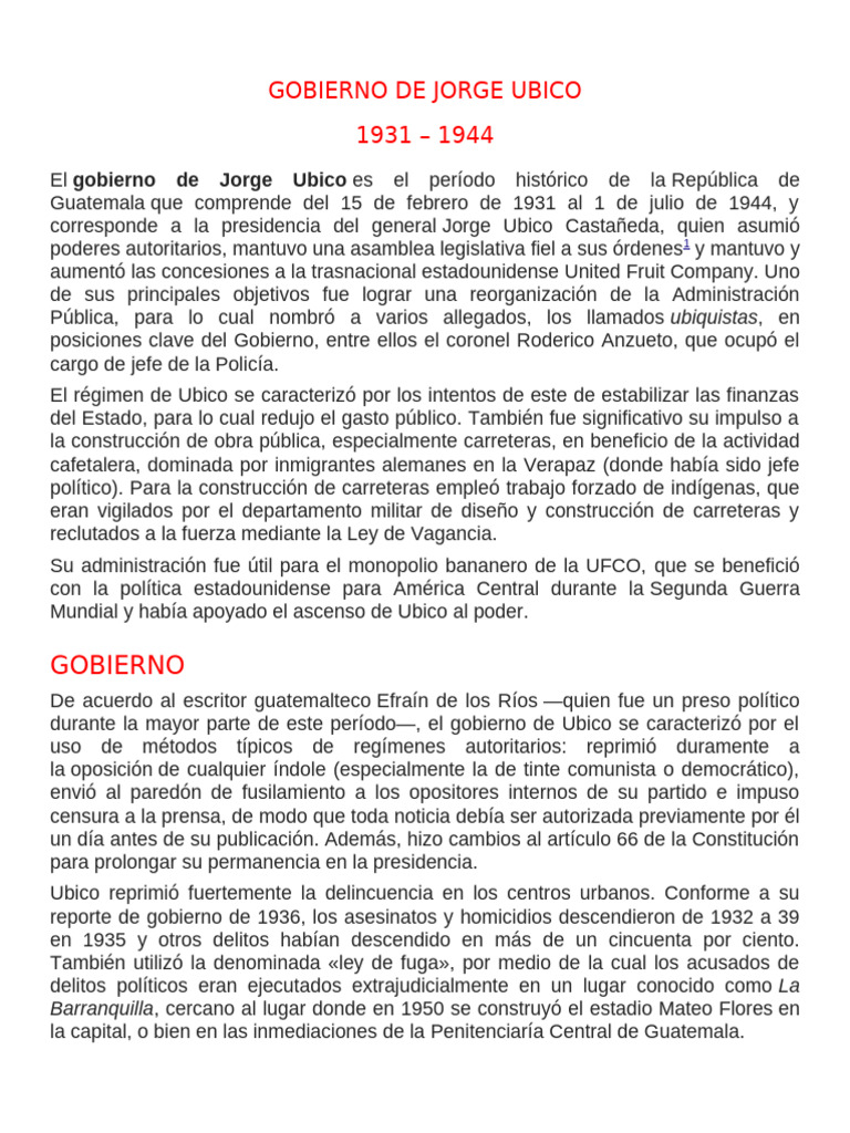 Gobierno autoritario de Jorge Ubico | PDF