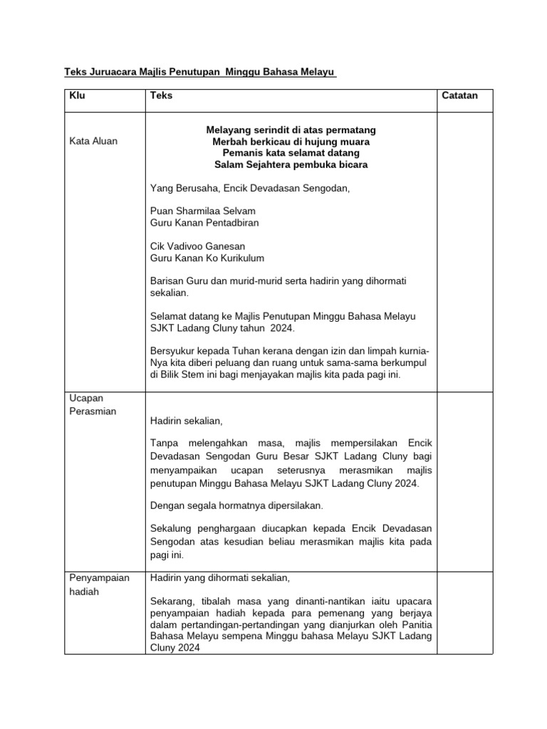 302323806-Teks-Juruacara-Majlis-Penutupan-Minggu-Bahasa-Melayu | PDF