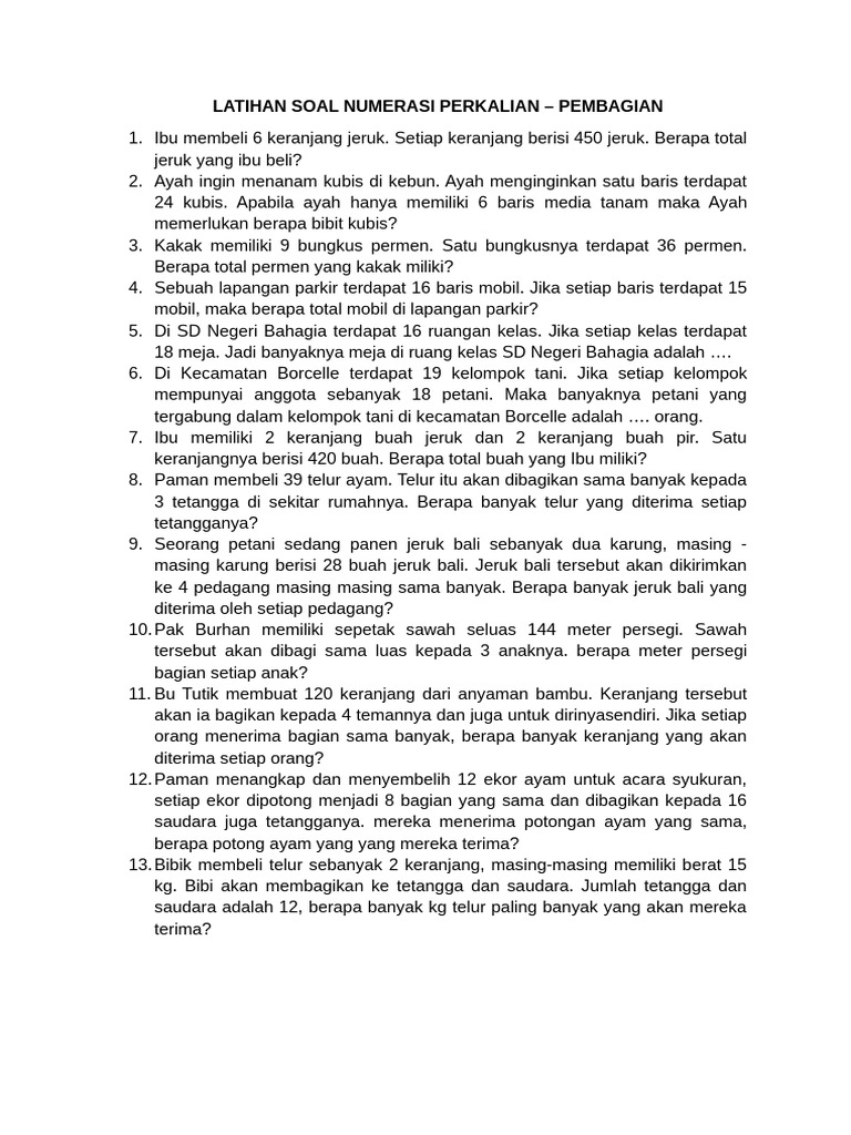 Soal Latihan Numerasi Perkalian | PDF