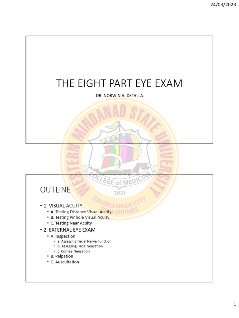 Ophthalmology 1.05 The Eight Part Eye Exam | PDF | Visual Acuity ...