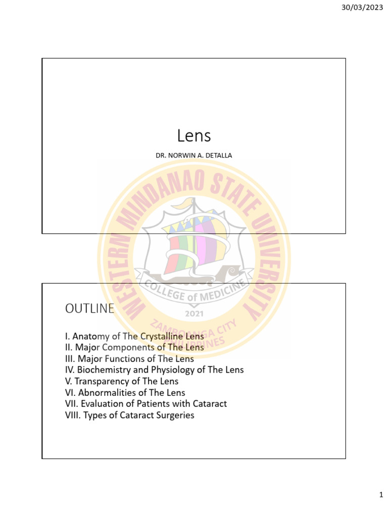 Ophthalmology 1.09 Crystalline Lens | PDF | Cataract | Eye