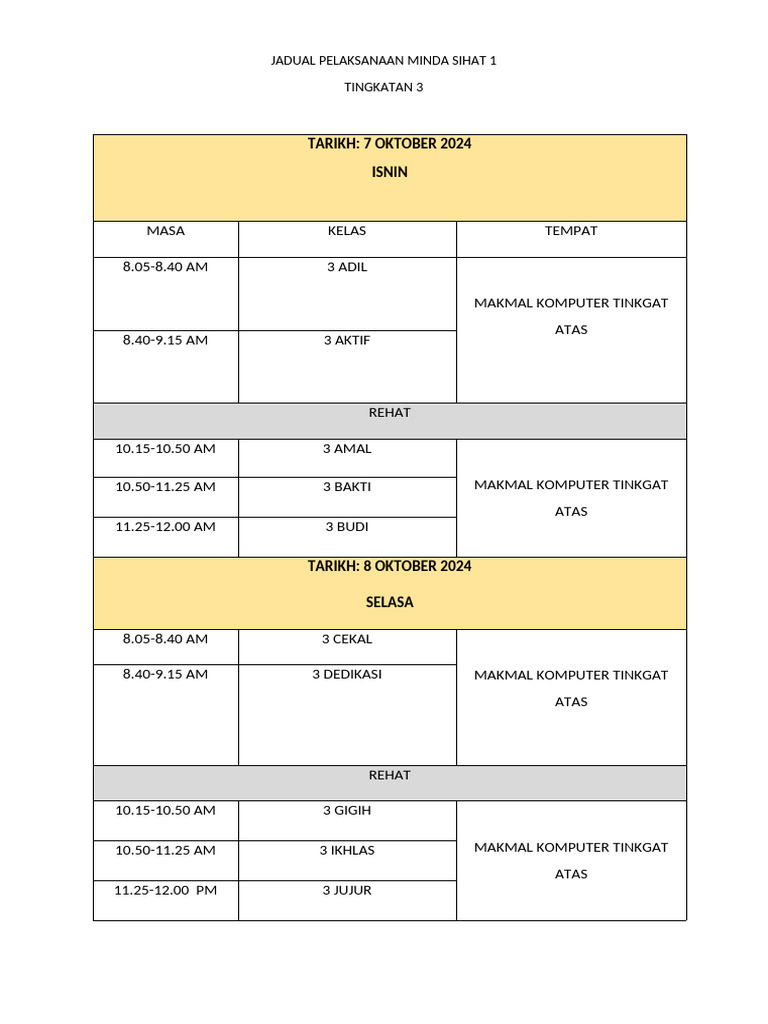 Jadual Minda Sihat Pagi 2024 | PDF