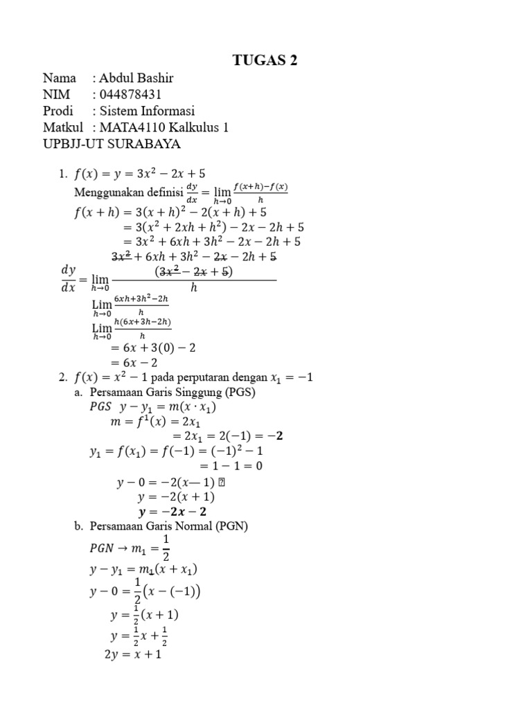 Kalkulus 1: Derivasi dan Persamaan Garis | PDF