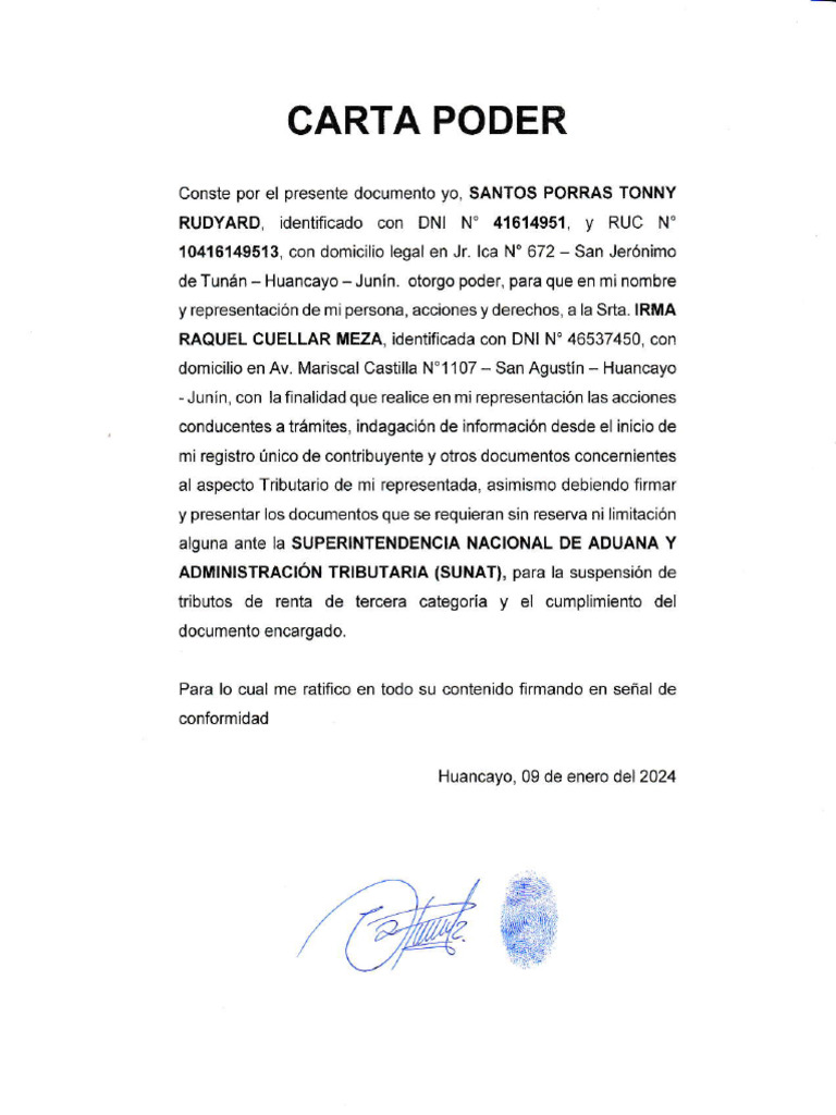 Carta Poder para Trámites Tributarios | PDF