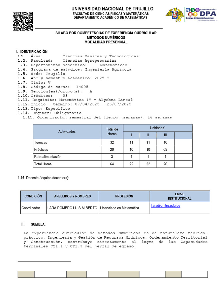 Silabo 2025 | PDF | Ecuaciones | Algoritmos