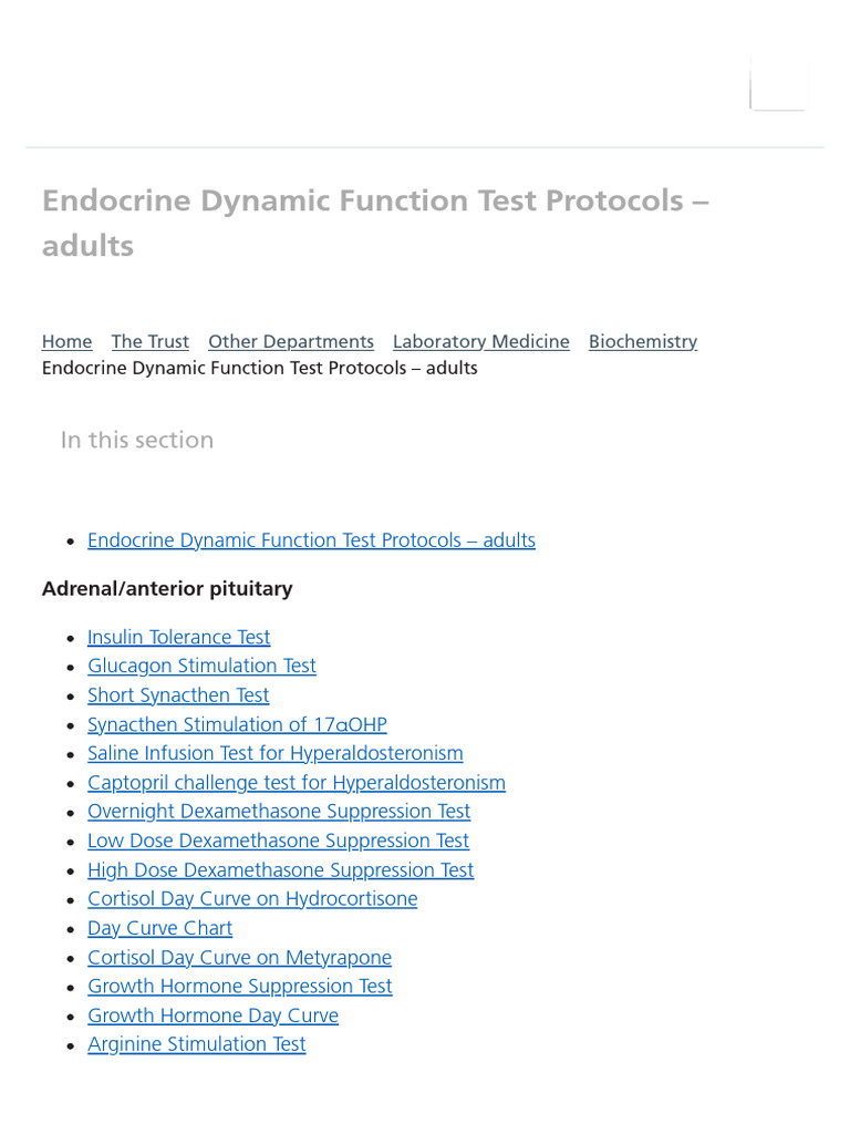 Endocrine Dynamic Function Tests Guide | PDF | Endocrine System ...