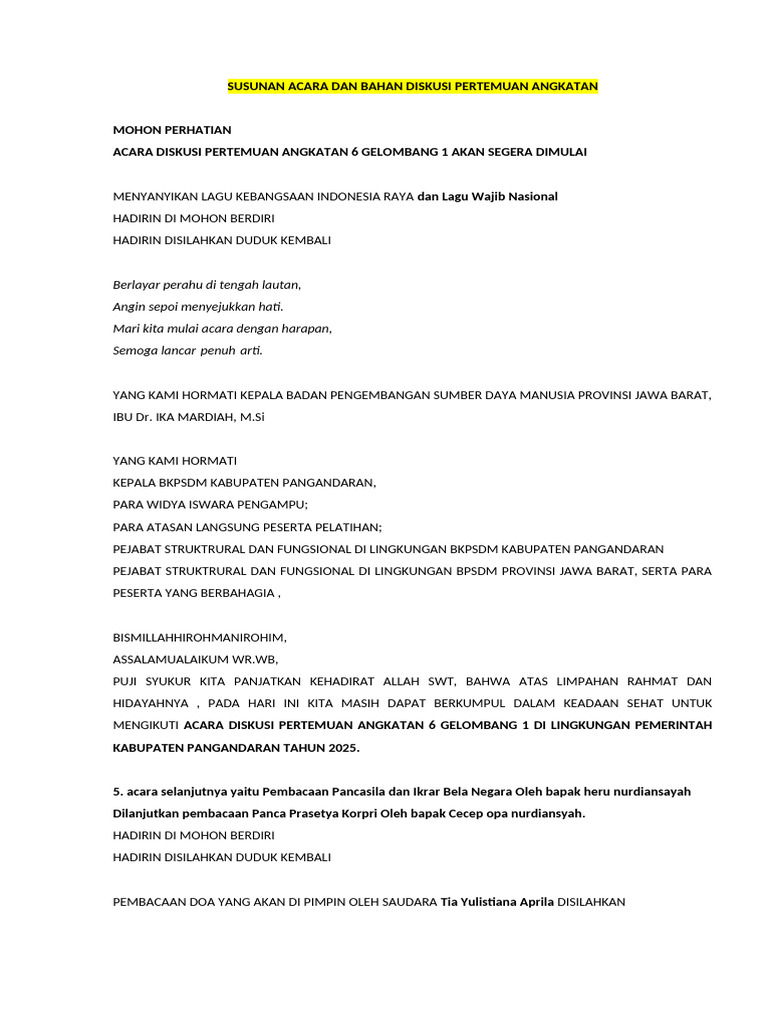 Susunan Upacara Pembukaan Idl | PDF