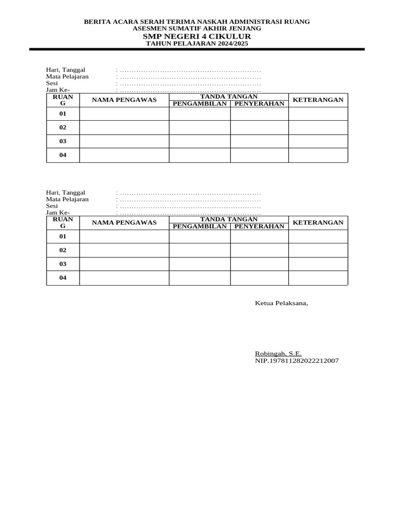 Berita Acara Serah Terima Adm Ruang Asaj 2425 | PDF
