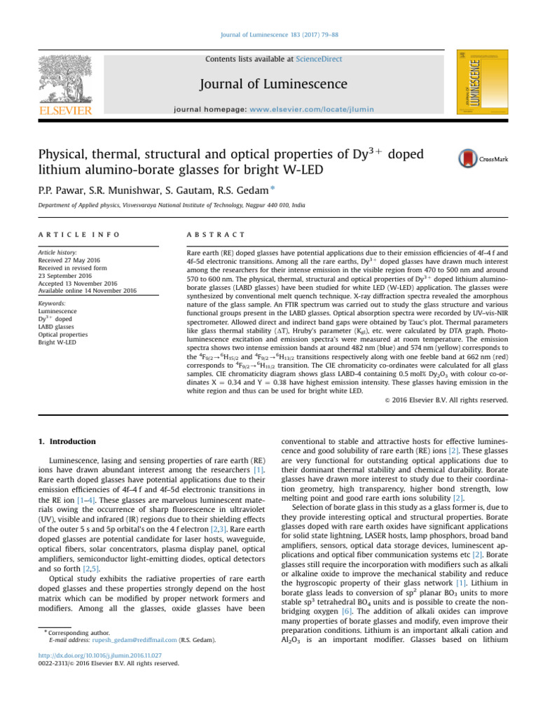 Physical, Thermal, Structural and Optical Properties of Dy3+ Doped ...