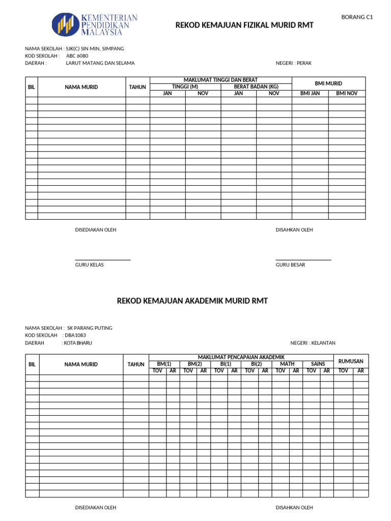 Borang c1 c2 Rekod Kemajuan PDF Free | PDF