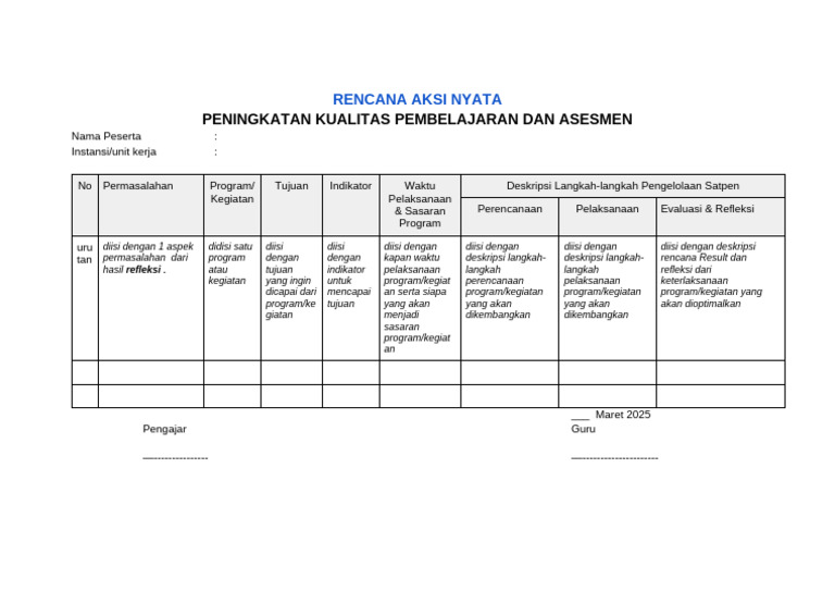 B. Format Rencana Aksi Nyata | PDF