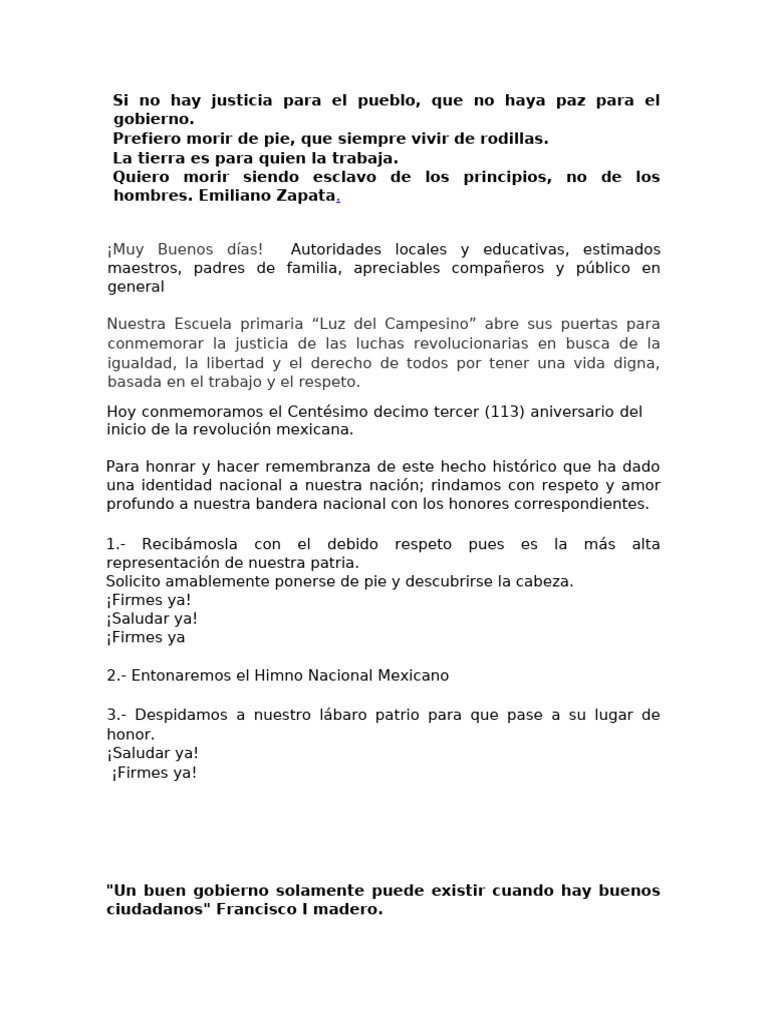 Programa Honores Dia de La Revolucion | PDF | revolución mejicana | México