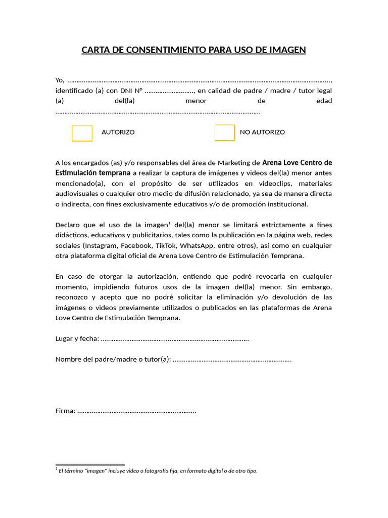 CONSENTIMIENTO PARA LA TOMA DE IMÁGENES Y AUTORIZACIÓN PARA SU USO | PDF