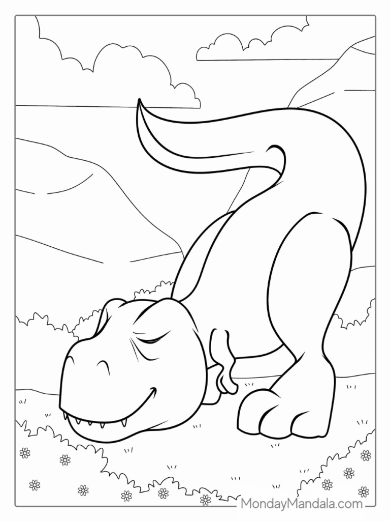 Baby T Rex Smelling Flowers Coloring | PDF