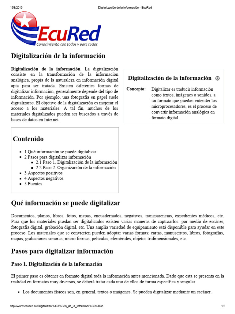 Digitalización de La Información - EcuRed | PDF | Información | Conversor analógico a digital