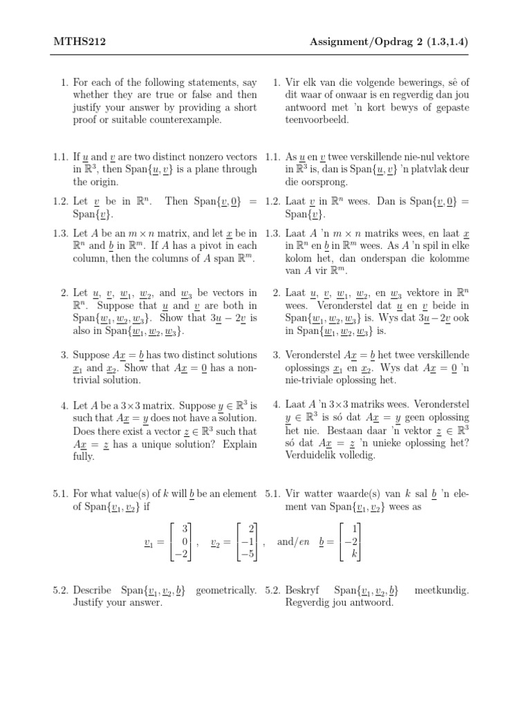 MTHS212 - Assignment 2 - 1.3, 1.4 - 2024 | PDF