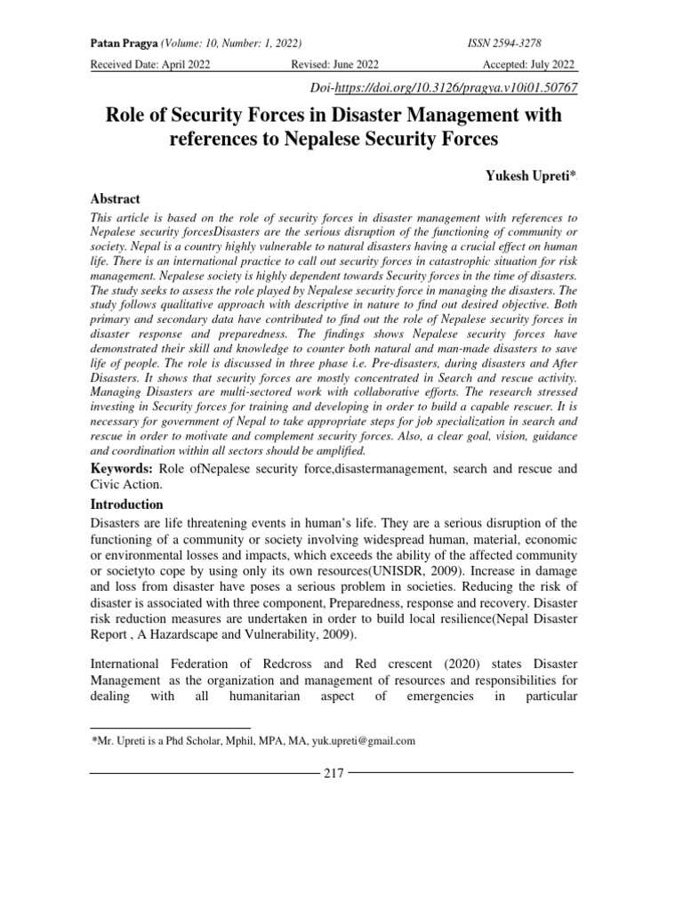 Role of Security Forces in Disaster Mana | PDF | Emergency Management ...