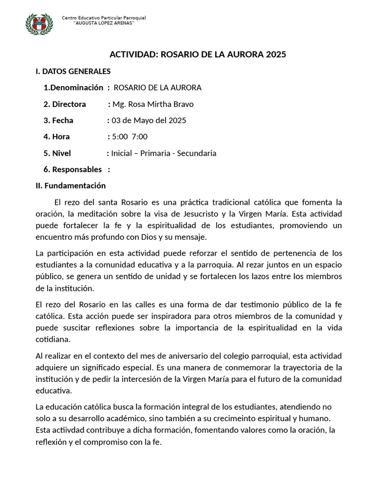 Actividad Rosario de La Aurora | PDF