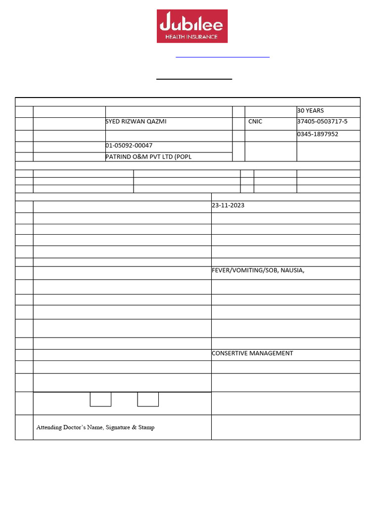 Jubilee Health Insurance Intimation Form | PDF | Patient | Hospital