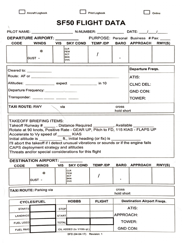 SF50 Flight Data Sheet | PDF