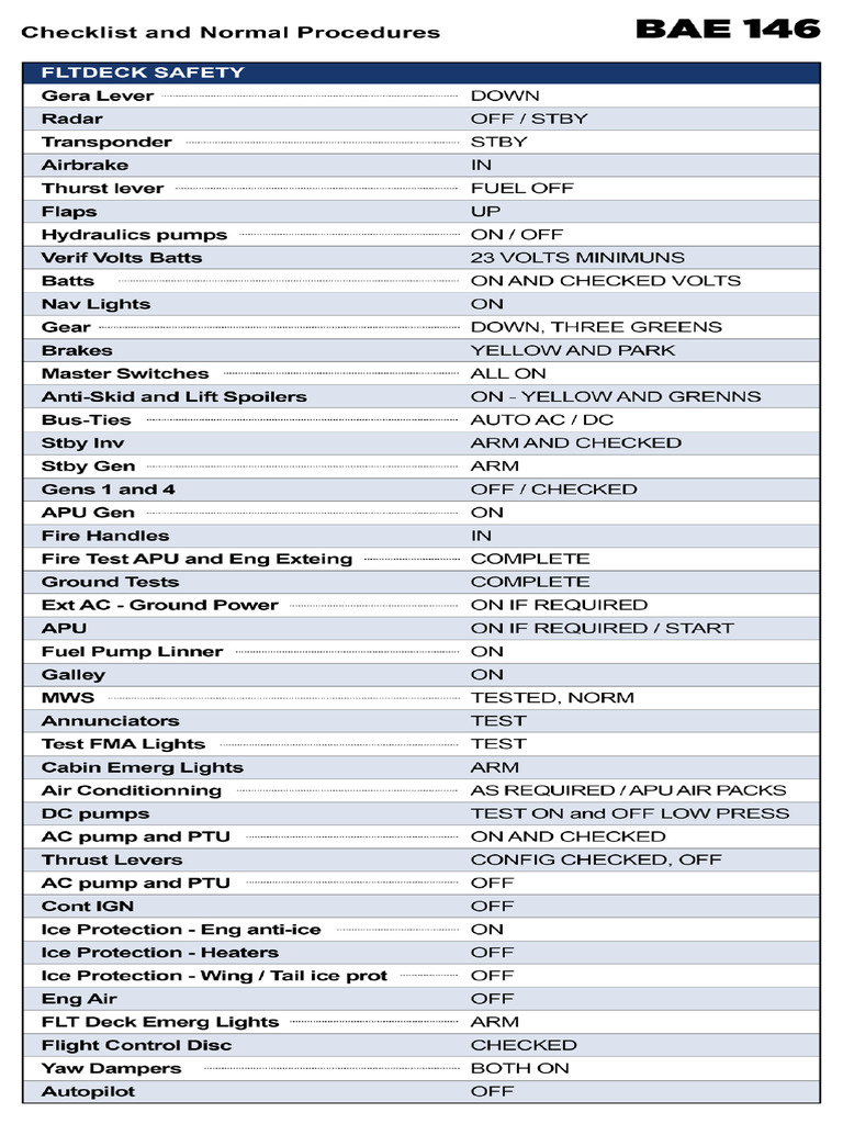 CHECKLIST BAE 146_300 | PDF