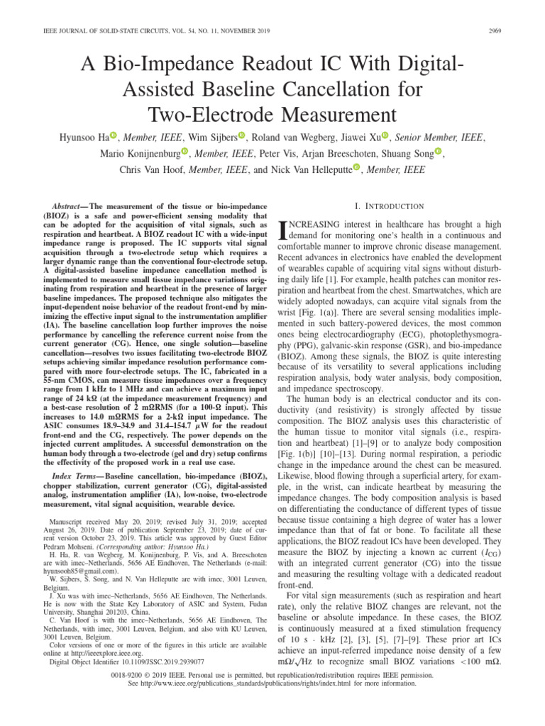 A Bio Impedance Readout Ic With Digital Assisted Baseline Cancellation For Two Electrode