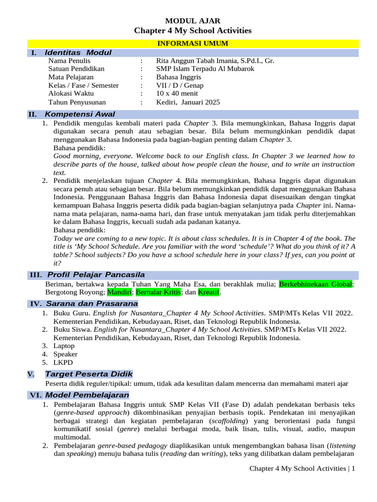 2. MODUL AJAR MY SCHOOL ACTIVITIES | PDF