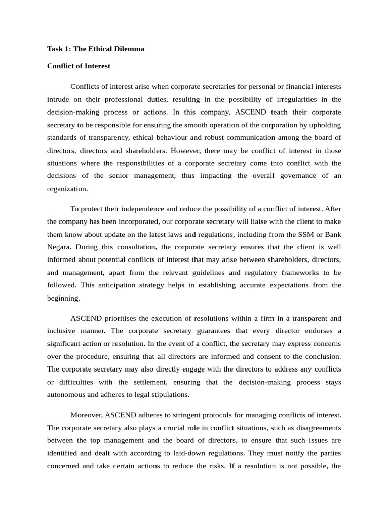 COMPANY SECRATARY ETHICAL DILEMMA (CONFLICT & FRAUD) | PDF | Audit ...