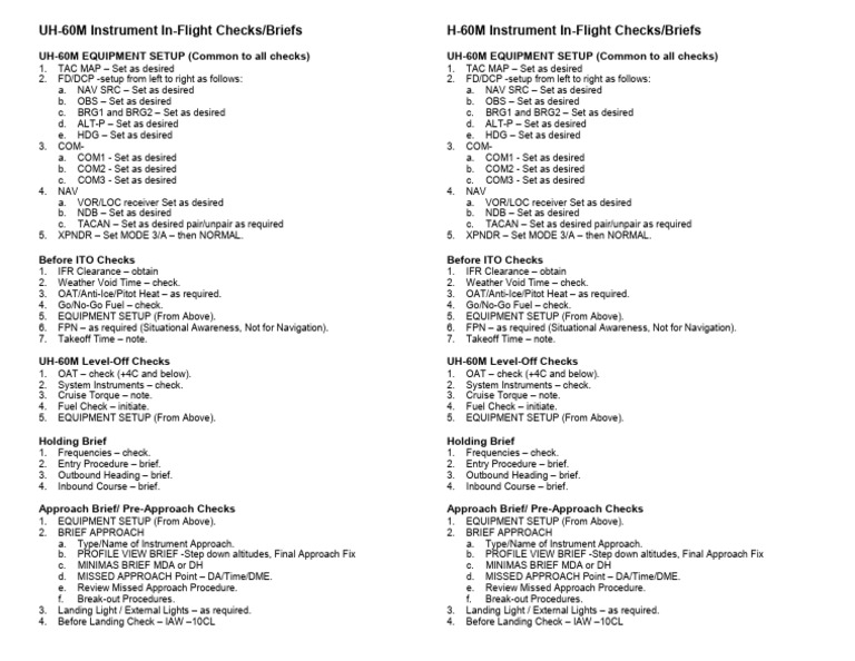 UH-60M Instrument Checklist | PDF | Aviation Safety | Navigation